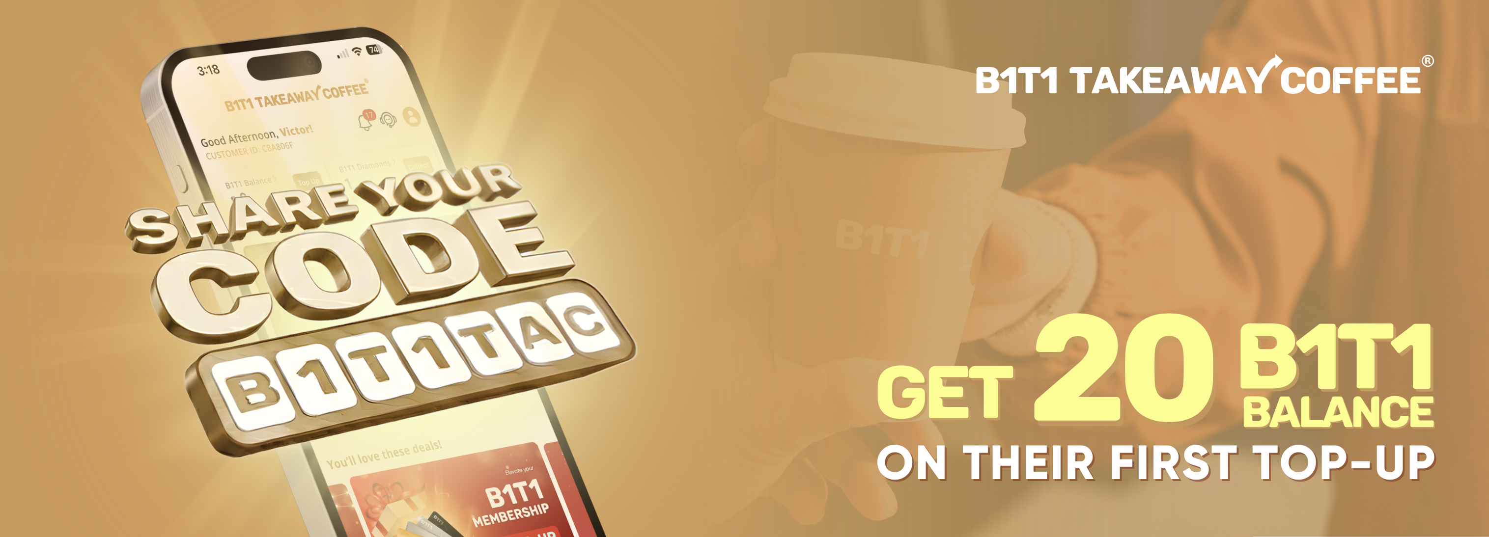 B1T1 Takeaway Coffee - Coffee starts at P48